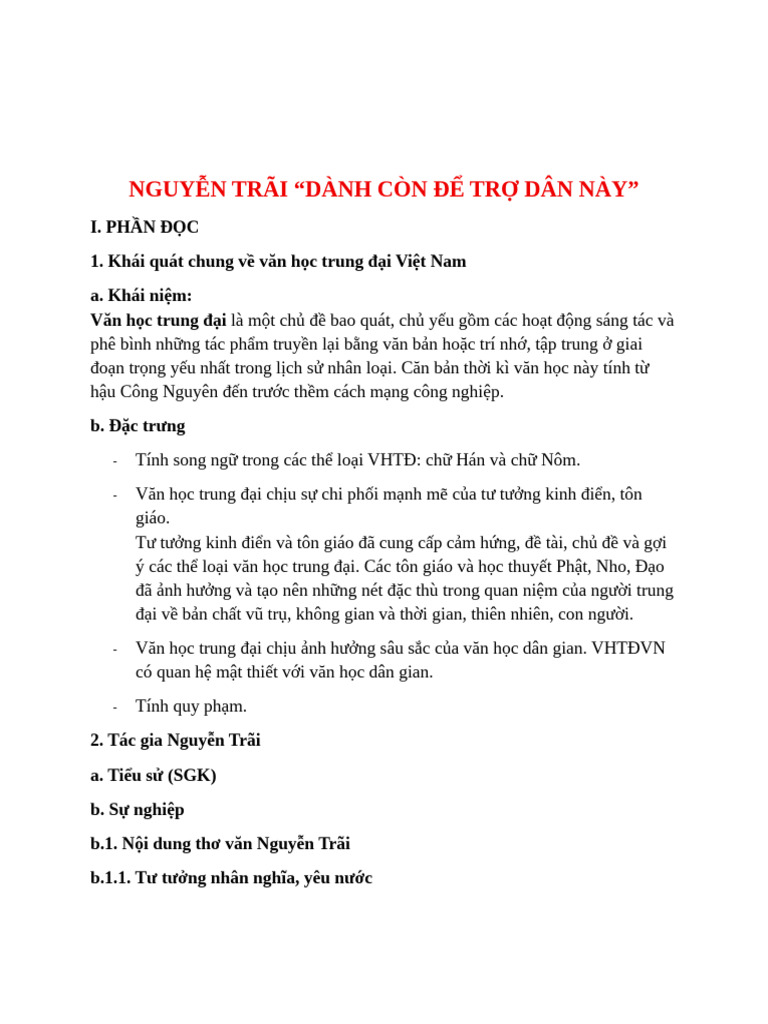 Nguyễn Trãi - Đề Ôn Tập GK 10 | PDF