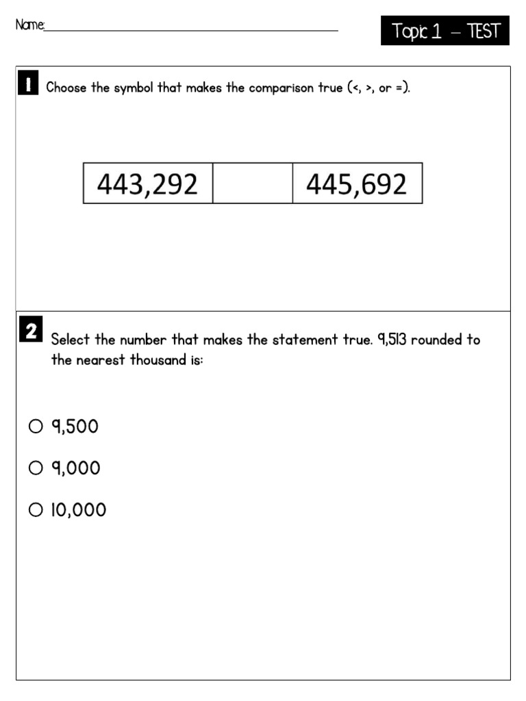 Envision Grade 4 Topic 1 Test | PDF