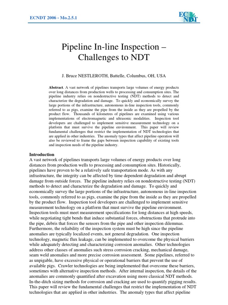 Pipeline Inline Inspection | PDF | Pipeline Transport | Nondestructive ...