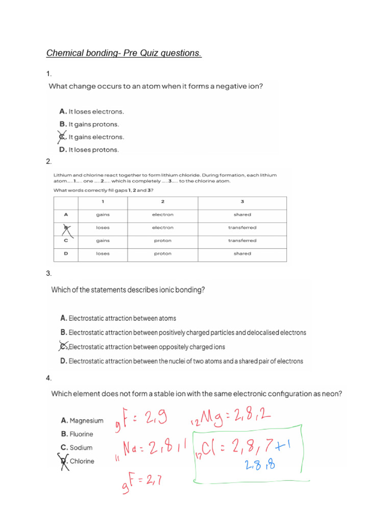 1754894810-Chemical Bonding - Pre Quiz Questions | PDF