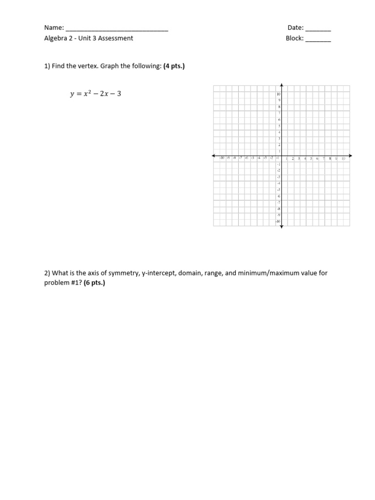 Algebra2A - Unit 3 Assessment | PDF