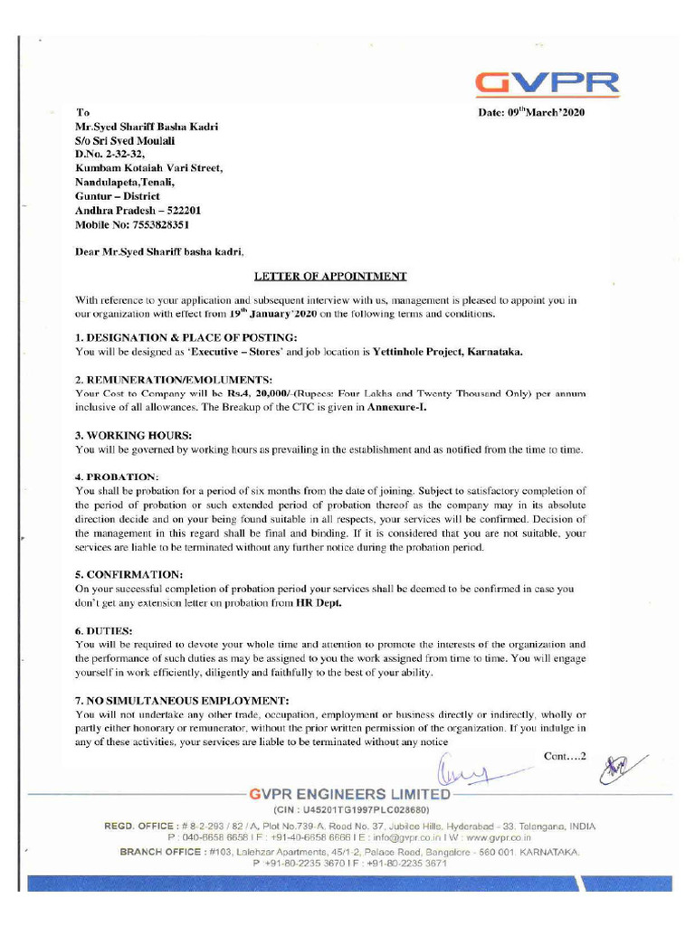 GVPR Offer Letter - Page-0001 | PDF