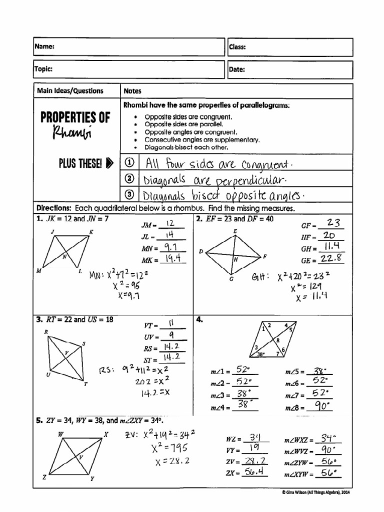 10.4 Rhombi and Squares Notes | PDF