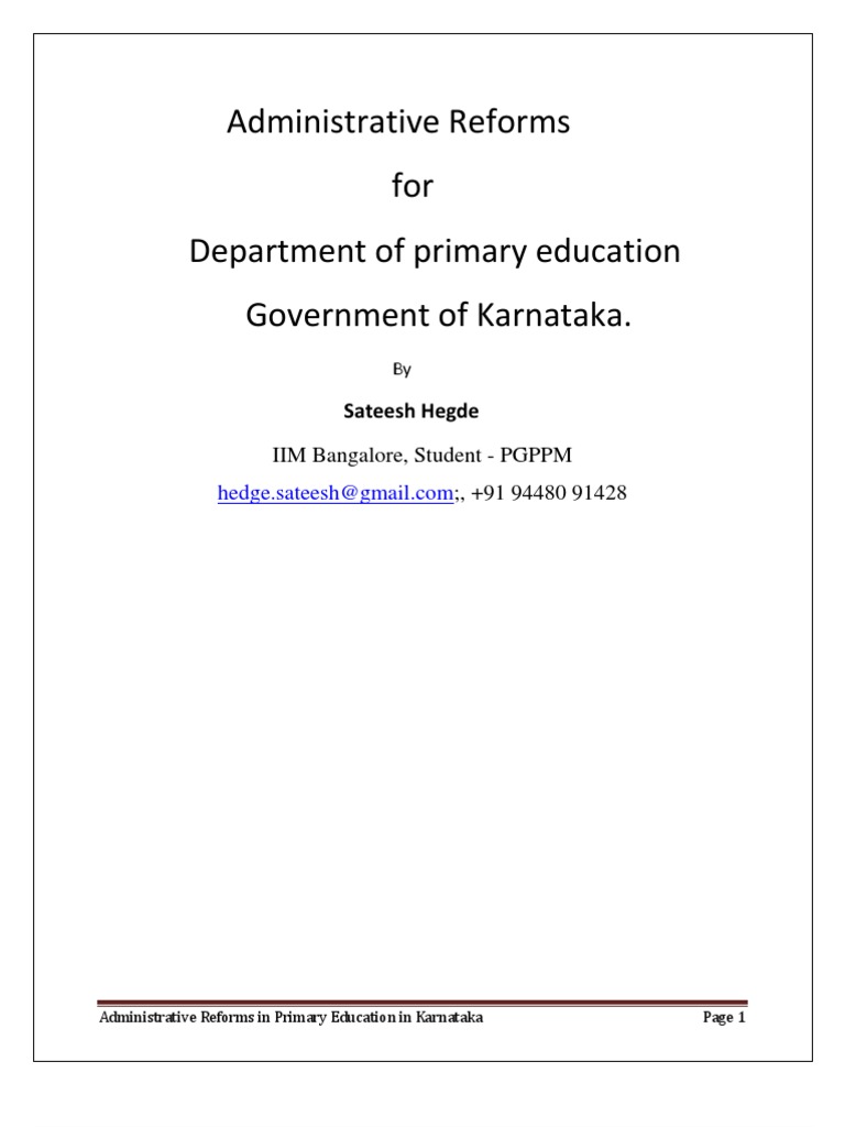 Administrative Reforms For Department of Primary Education Government ...