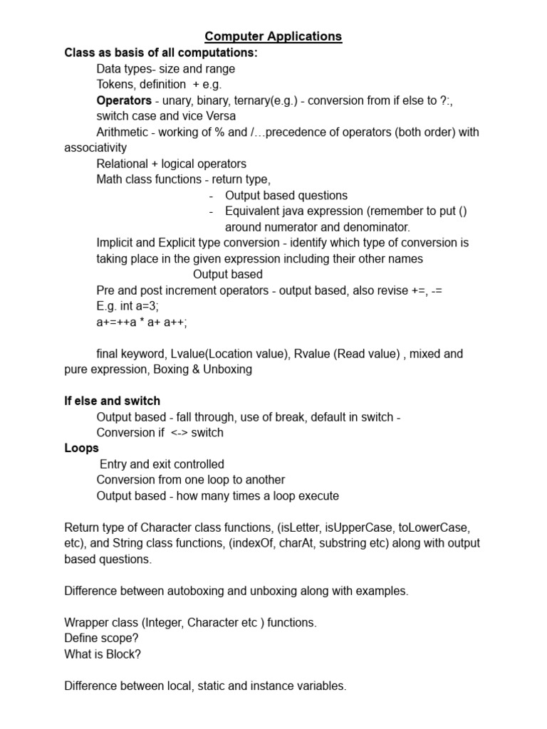 Points To Remember - Computer Applications | PDF | String (Computer ...