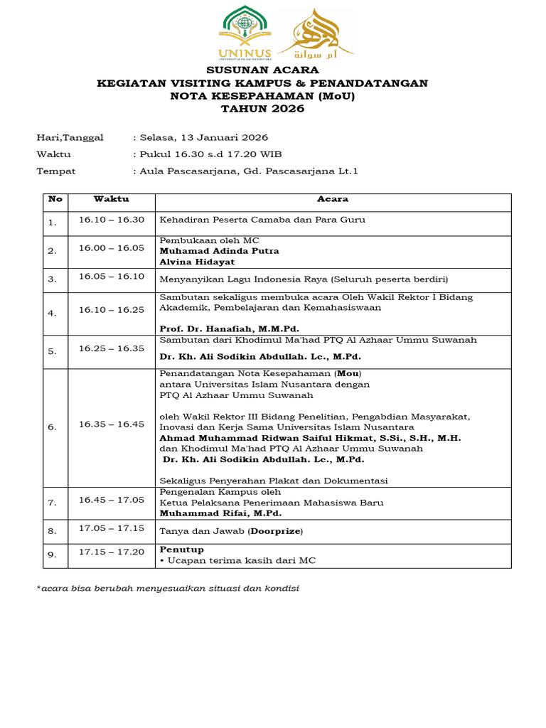 2026-01-13 Susunan Acara Visiting Campus Dan Penandatanagan MoU MA Al ...