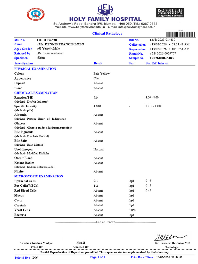 2026.02.13 - Annual Repeat - Urine Routine CRP CPK | PDF | C Reactive ...