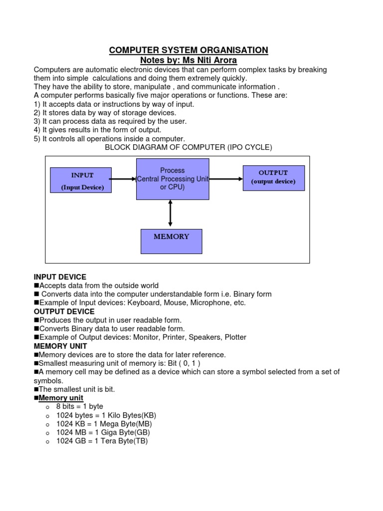 Computer System Organisation - Notes | PDF | Computer Data Storage ...