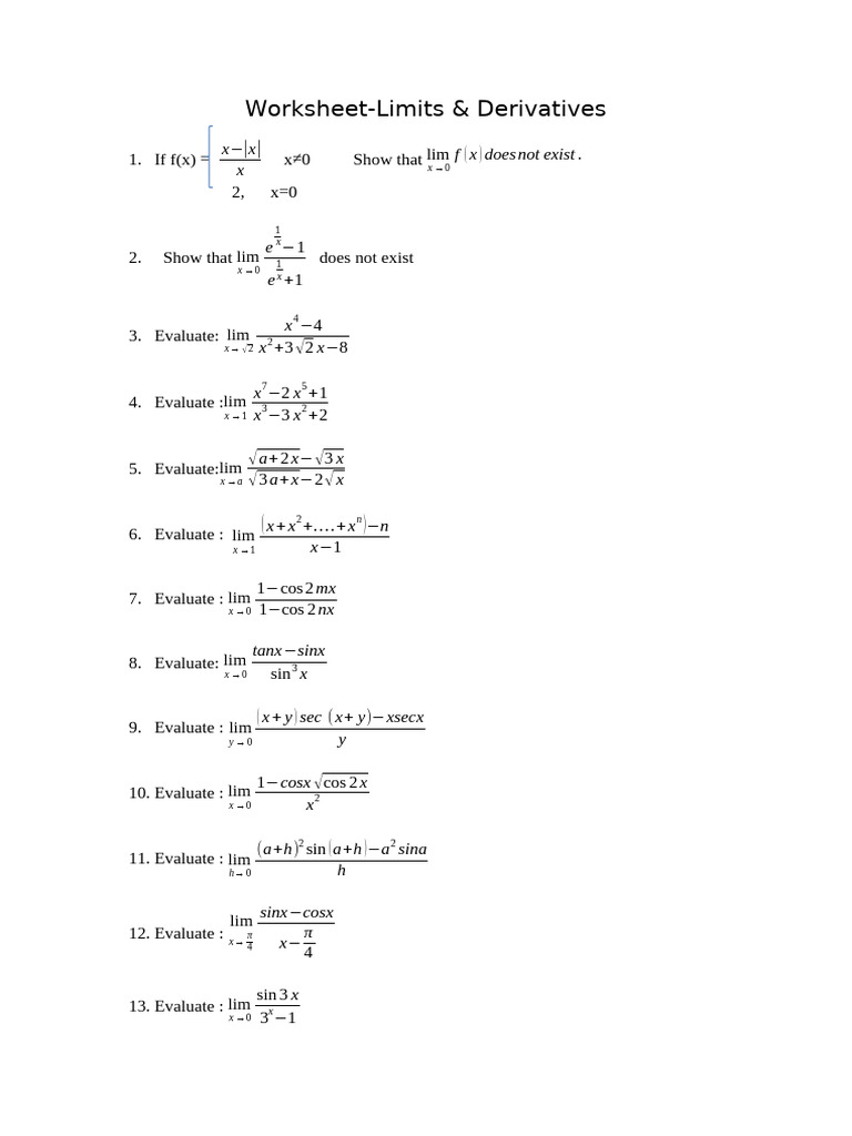 Worksheet Limits | PDF