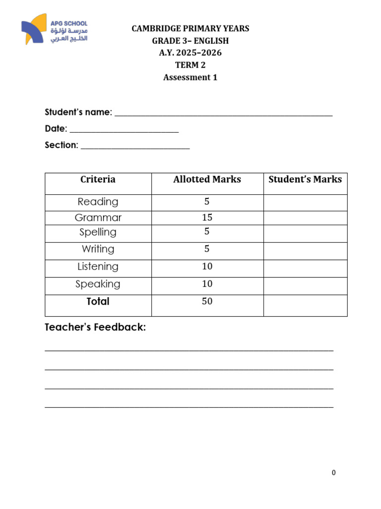 Grade 3 - Monthly Assessment 1 | PDF