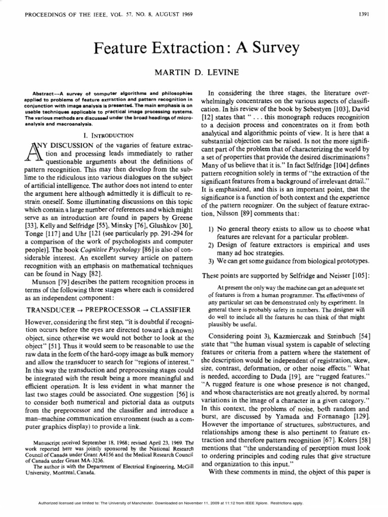 Feature Extraction A Survey | PDF | Pattern Recognition | Image Scanner