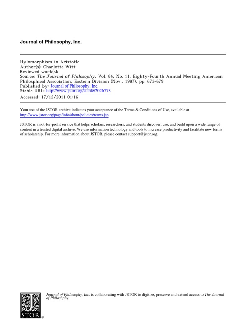 Hylomorphism in Aristotle | PDF | Aristotle | Substance Theory