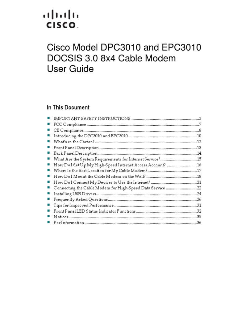 Cisco Model DPC3010 and EPC3010 DOCSIS 3.0 8x4 Cable Modem User Guide ...