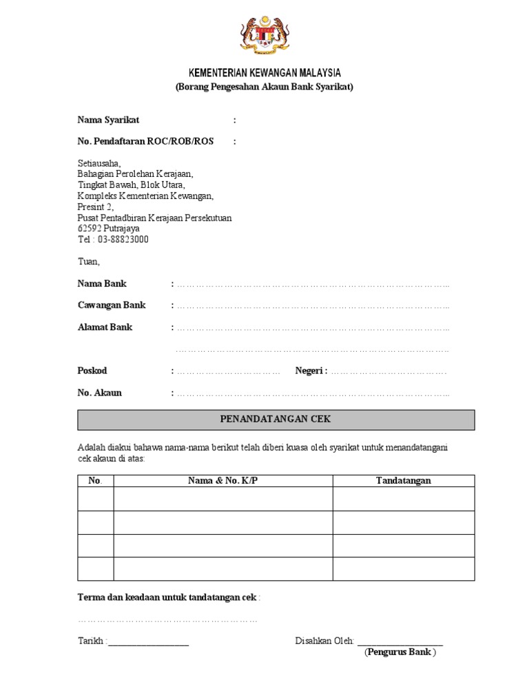 Pengesahan Bank - MOF | PDF