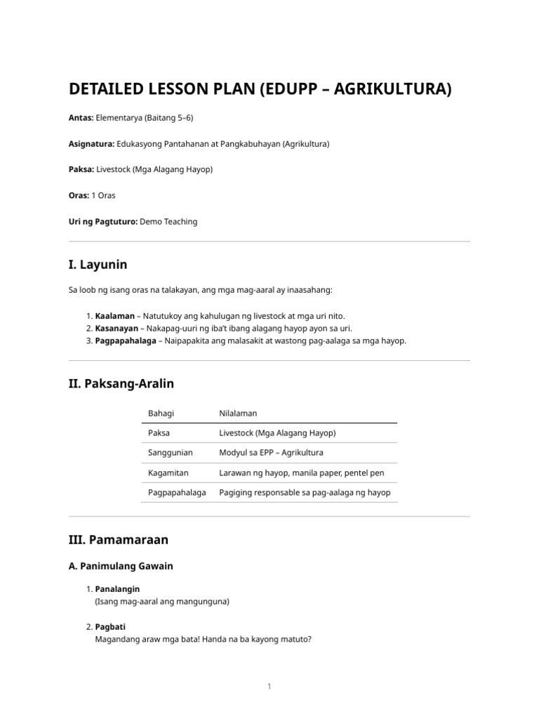 Edupp Lesson Plan - Livestock | PDF