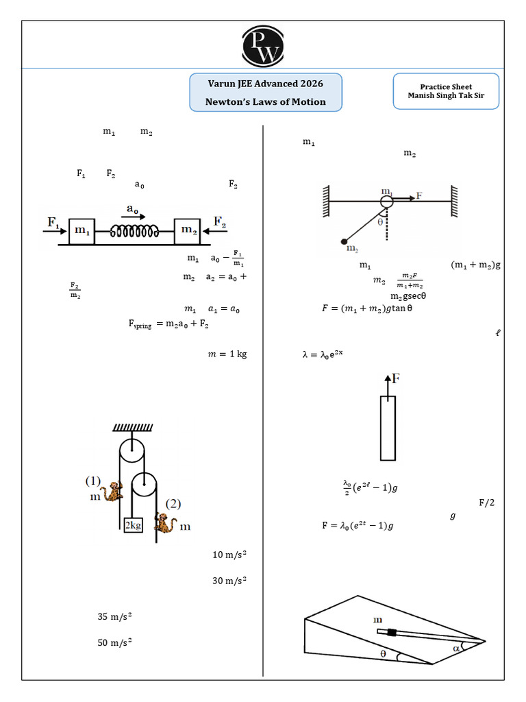 Newton's Laws of Motion Practice Sheet | PDF | Force | Friction