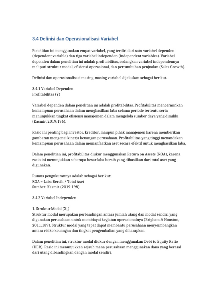 Definisi Dan Operasionalisasi Variabel | PDF