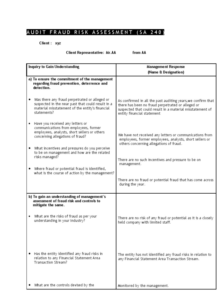 Audit Fraud Risk Assessment | Download Free PDF | Internal Audit ...