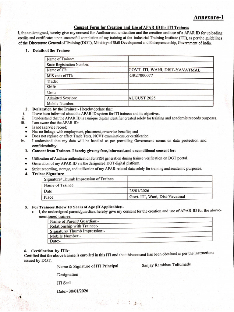 Apar Id Consent Form | PDF