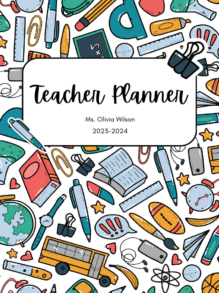 Teacher Planner in Green and Blue Doodle Style | PDF