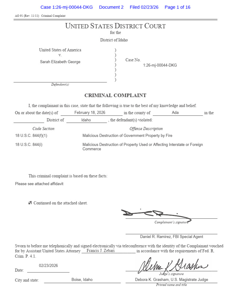 FBI Affidavit Sarah Elizabeth George | PDF | Title 18 Of The United ...