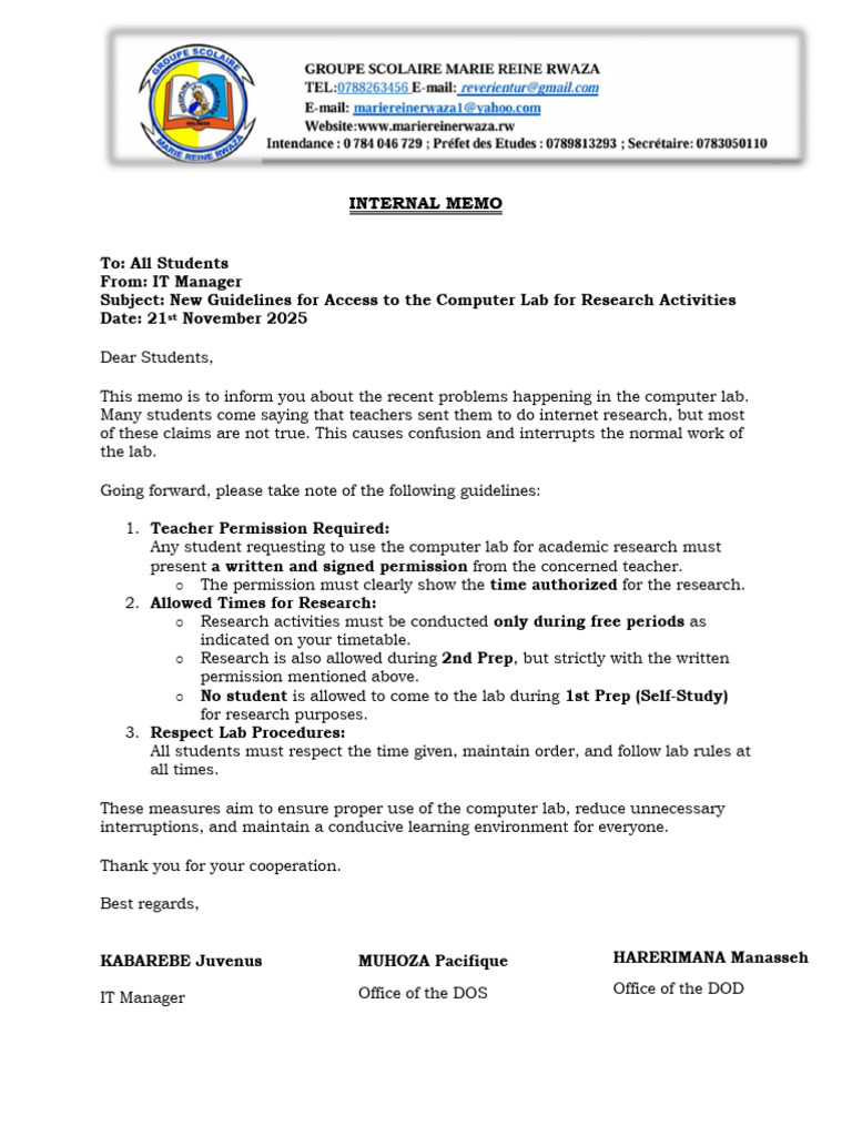 Internal Memo Ict Lab | PDF
