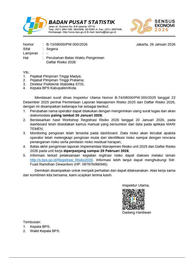 B-13 PW.000 Perubahan Batas Waktu Pengiriman Daftar Risiko 2026 | PDF