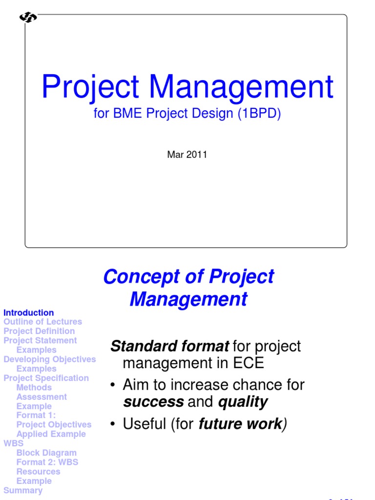 Project Management: For BME Project Design (1BPD) | PDF | Project ...