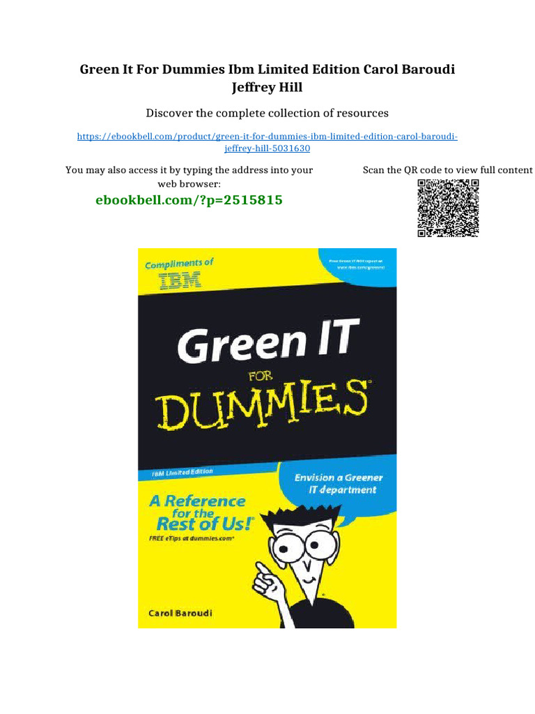 Green It For Dummies Ibm Limited Edition Carol Baroudi Jeffrey Hill ...