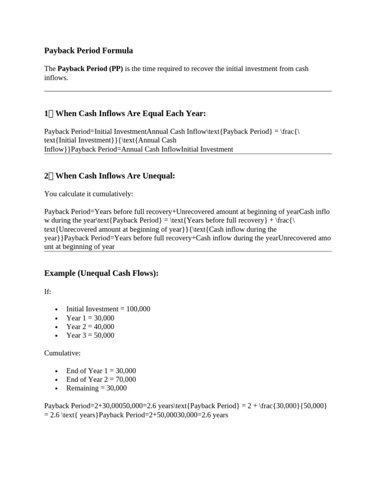 Payback Period Formula | PDF