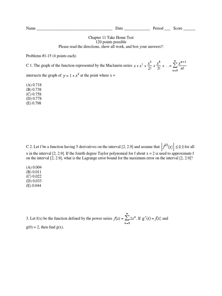 Chapter 11 Calculus Take Home Test | PDF | Calculus | Mathematical Concepts