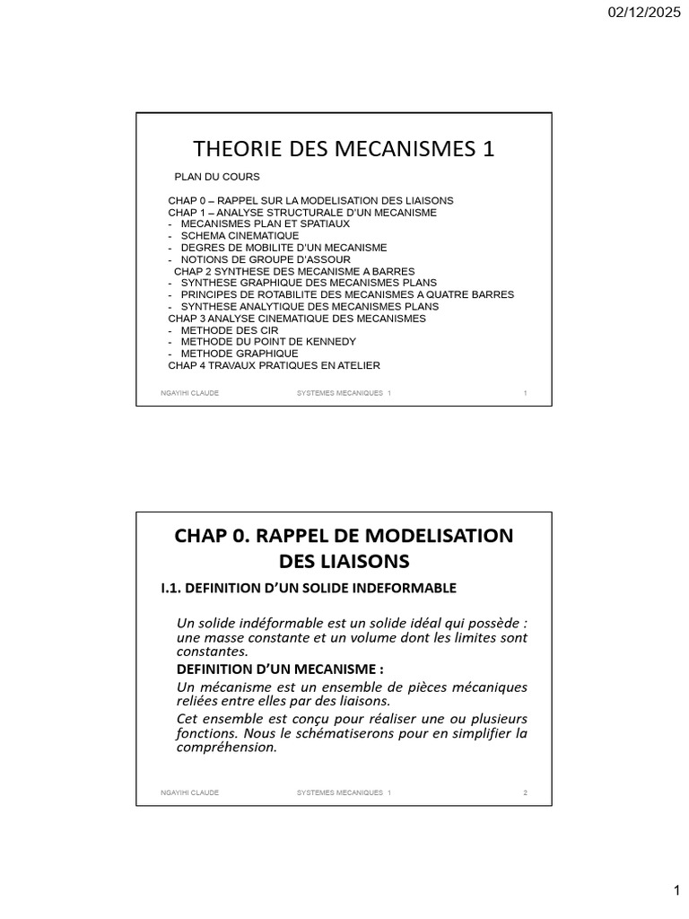Diapos Sys Meca1 | PDF | Cinématique | Mouvement (Physique)