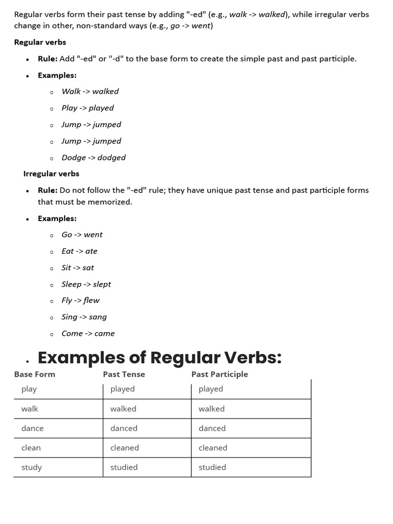 Regular Verbs Form Their Past Tense by Adding | PDF