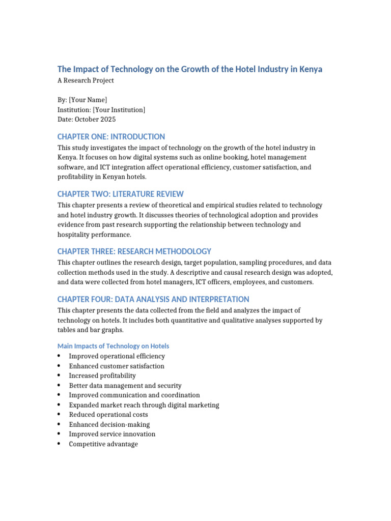Impact of Technology On Hotel Industry in Kenya | PDF | Science | Business