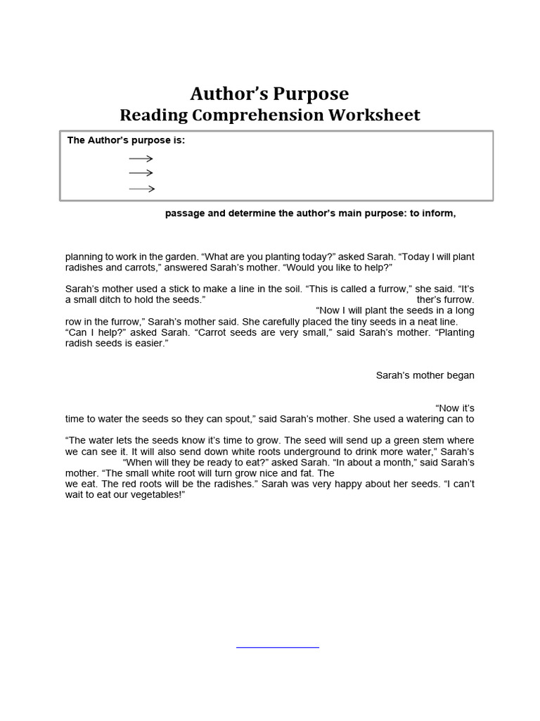 Reading Comprehension Authors Purpose Worksheet | PDF