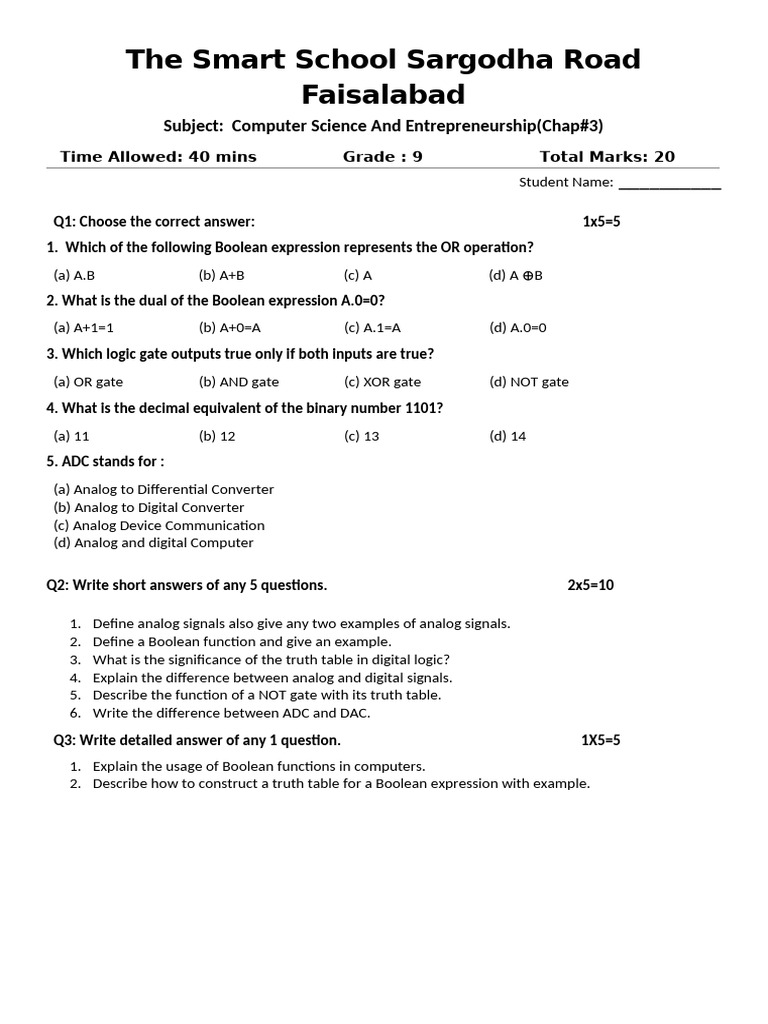 TSS Grade 9 Cs Test (Chap#3) | PDF