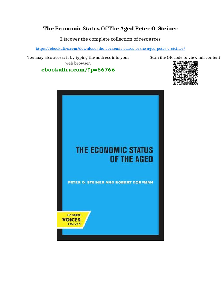 The Economic Status of The Aged Peter O. Steiner Newest Edition 2025 ...