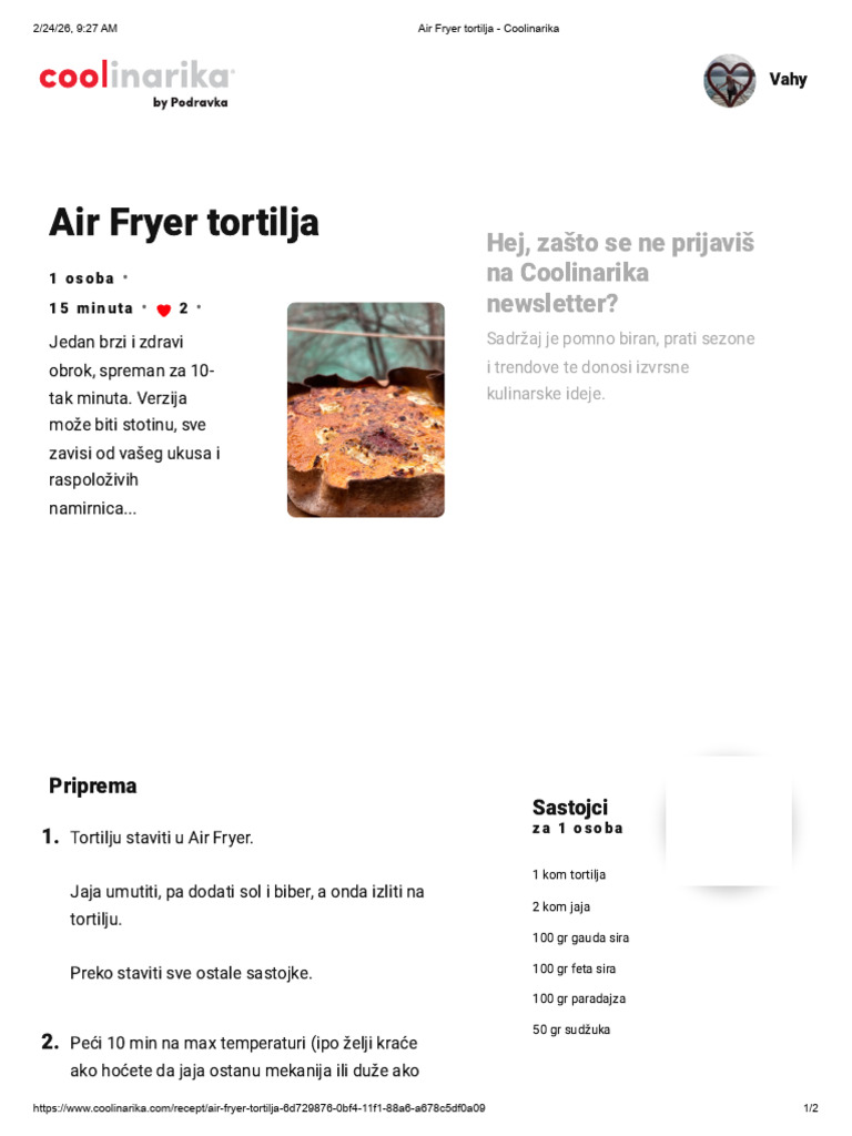 Recept - Air Fryer Tortilja | PDF