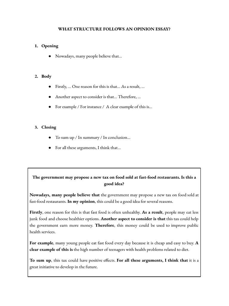 Opinion Essay Structure | PDF
