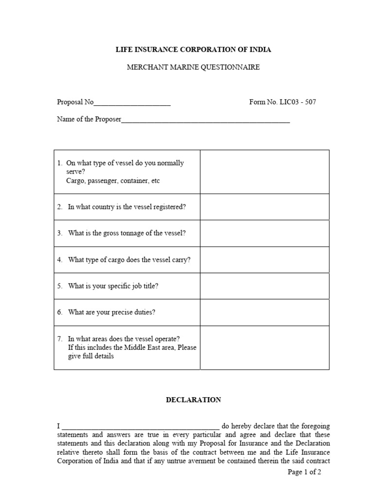 Lic03-507 Merchant Marine Questionnaire | PDF