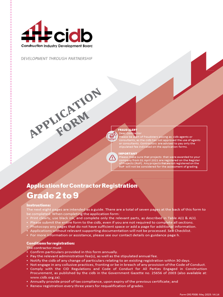 Cidb Grade 2 To 9 Application For Contractor Registration | PDF ...