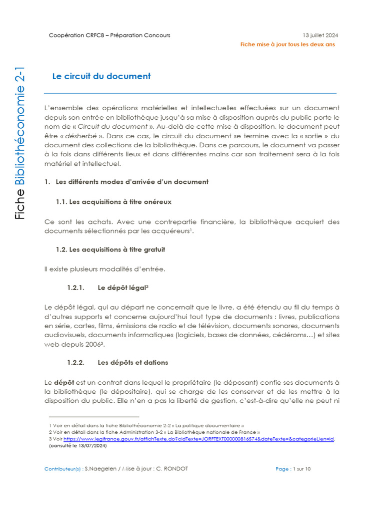 Biblio 2-1 Le Circuit Du Document | PDF | Document | Reliure