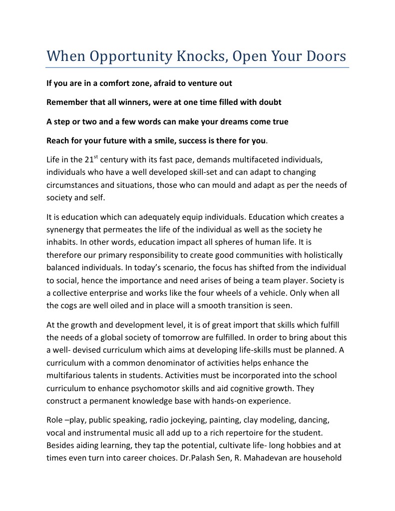 When Opportunity Knocks | PDF | Curriculum | Applied Psychology
