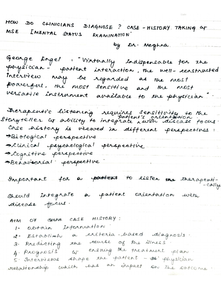Case History Taking and MSE | PDF