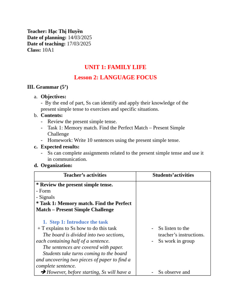 Lesson Plan - Grammar | PDF | Human Communication | Linguistics