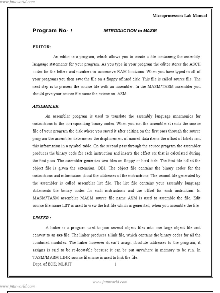 Microprocessor Lab Manual | PDF | Assembly Language | Computer File Microprocessor Lab Manual | PDF | Assembly Language | Computer File