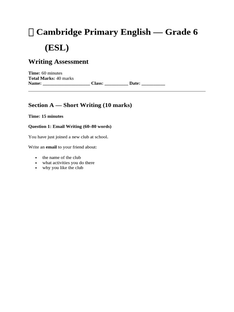 ? Cambridge Primary English Grade 6 ESL | PDF