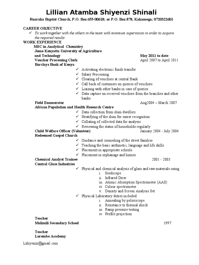 Curriculum Vitae Lilian | PDF | Kenya | Nairobi