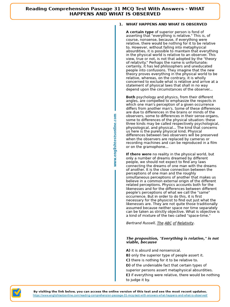 601 Reading Comprehension Passage 31 MCQ Test With Answers What Happens ...