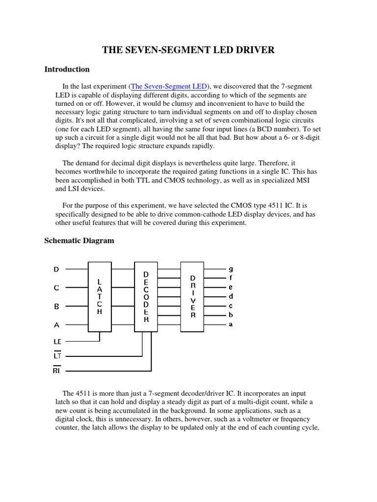 4511 CMOS 7-Segment LED Driver Guide | PDF | Binary Coded Decimal | Electronic Circuits